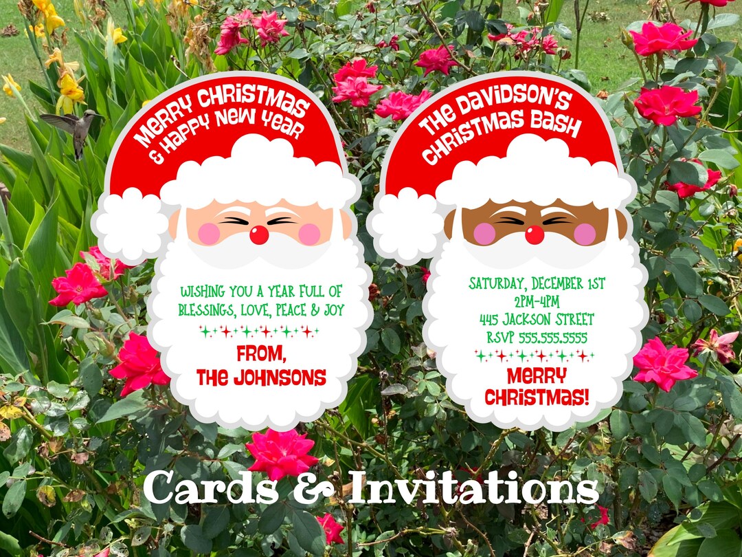 Santa Christmas Cards, Personalized Holiday Card Set, Festive Party ...