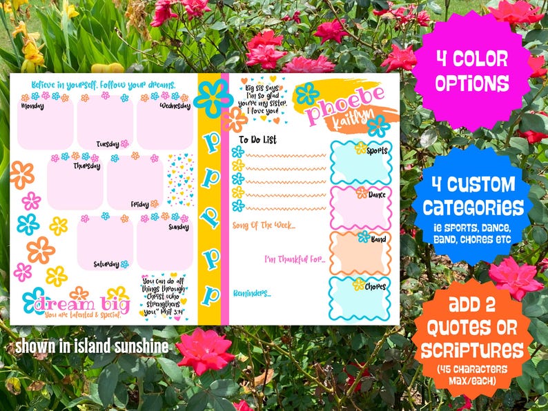 Flower Planner, Girls Birthday Gift, Kids Stationery Set, School ...