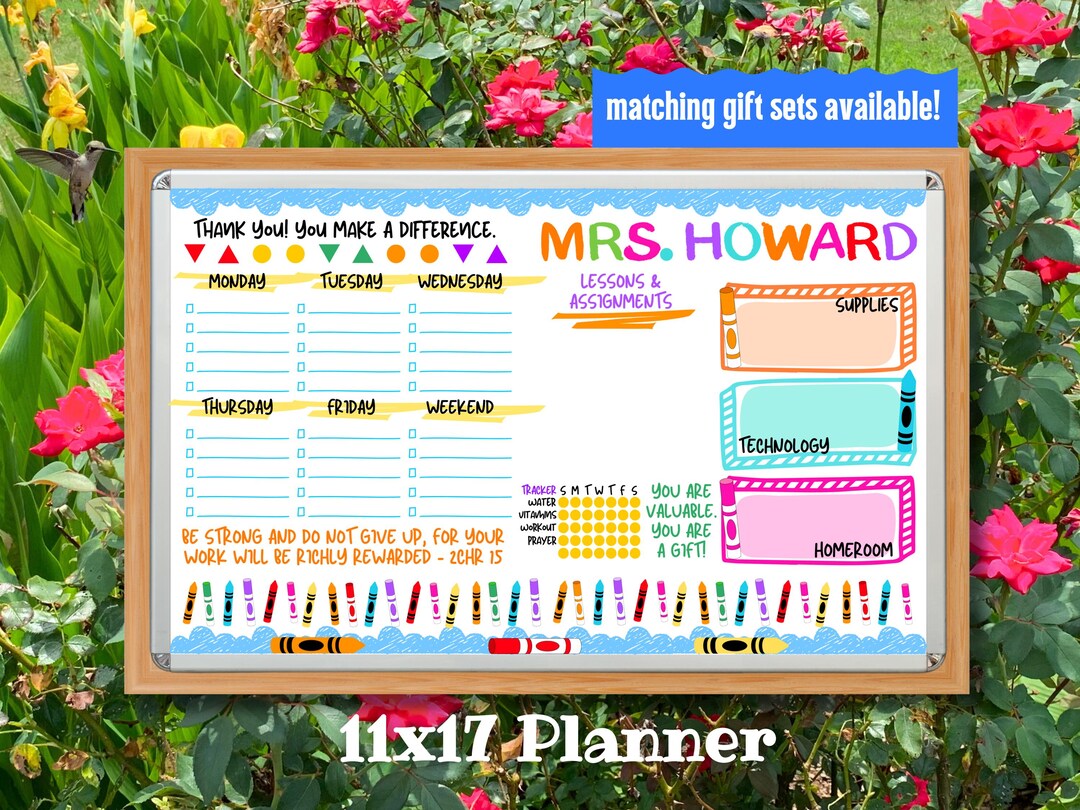 Personalized Teacher Whiteboard Weekly Planner, Teacher Stationery Set ...
