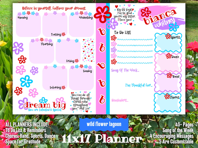 Flower Planner, Girls Birthday Gift, Kids Stationery Set, School ...