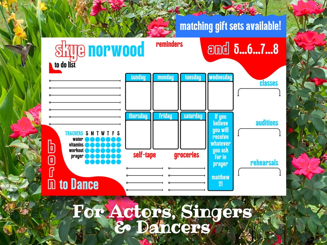 Weekly Planner for Dancers Singers Actors, Personalized Actor ...