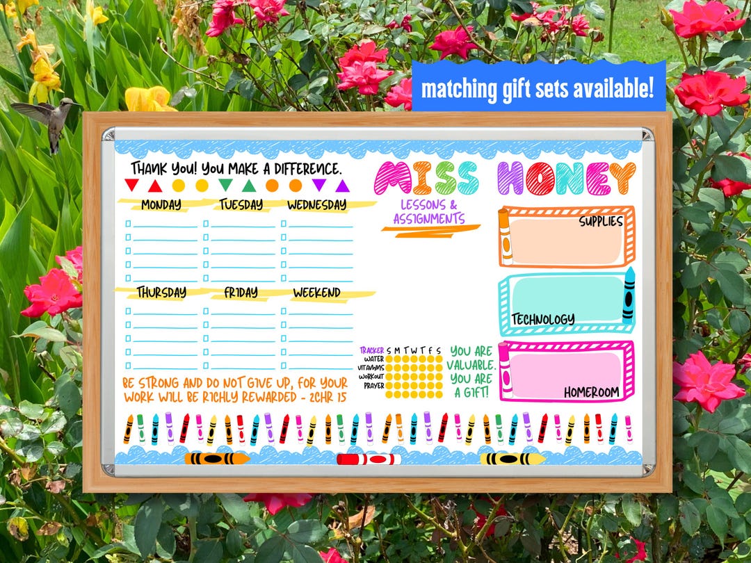 Personalized Teacher Whiteboard Weekly Planner, Teacher Stationery Set ...