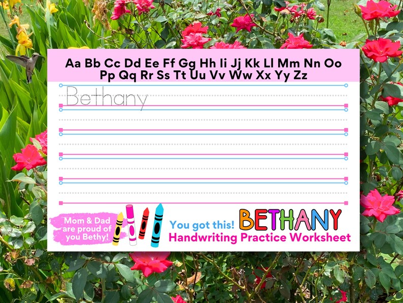 Student Handwriting Practice Worksheet, Personalized Student Gift ...