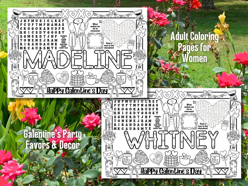 Personalized Galentines Coloring Pages for Adults, Valentines Party ...