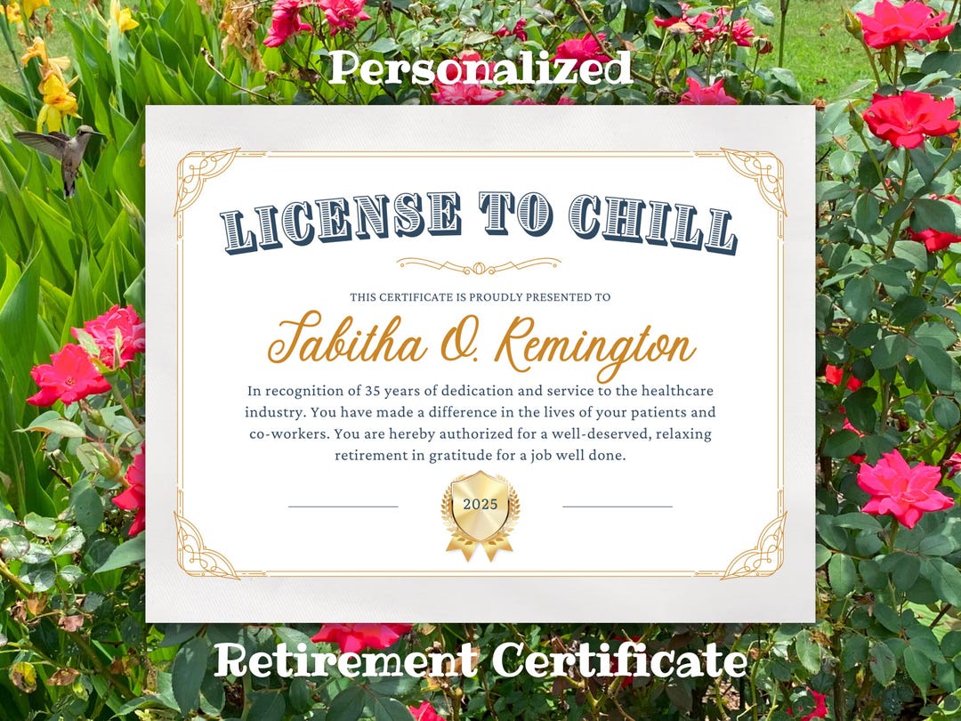 Retirement Certificate Award, Fun Retirement Gift, License to Chill ...