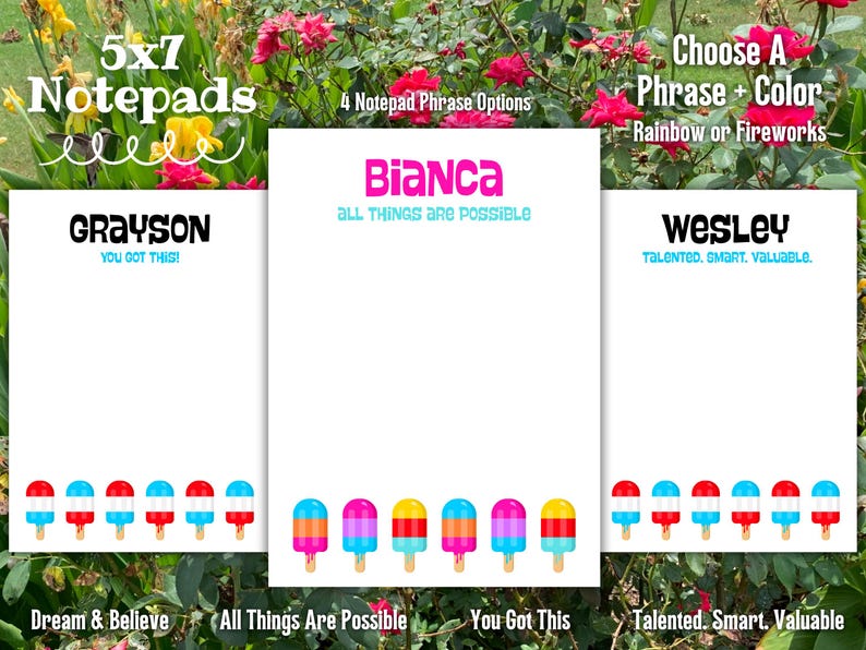 Popsicle Stationery, Summer Camp Cards, Ice Cream Notecards, July 4th ...