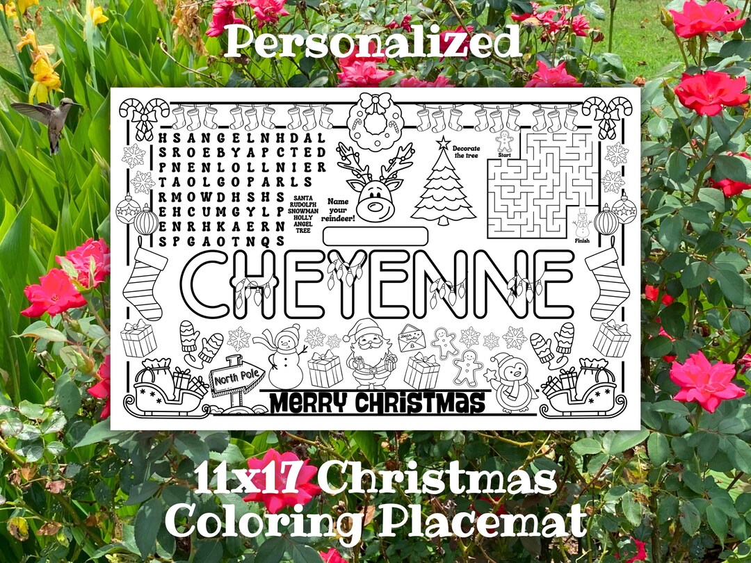 Christmas Coloring Placemat, Personalized Kids Coloring Pages, Holiday ...