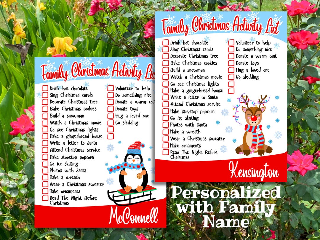 Personalized Family Christmas Activity List, Christmas Party, Christmas ...