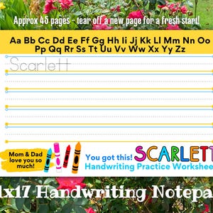 Student Handwriting Practice Notepad, Personalized Name Tracing Pages ...