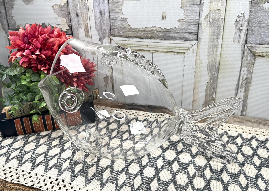 Vintage Large Glass Fish Shaped Vase Bowl Sculpture Aquarium FREE ...