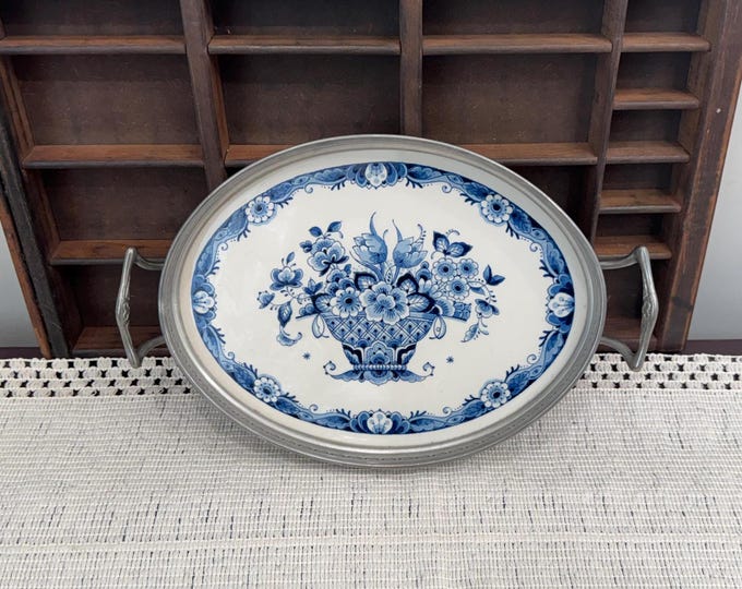 Vintage Delft Pottery and Pewter Tray- Westraven Anno 1661 Serving Tray ...