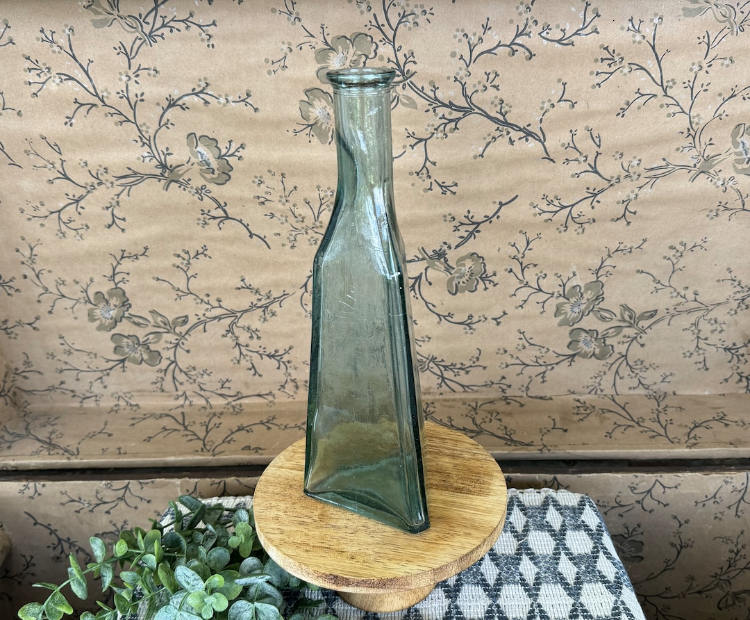 Vintage Green Glass Triangle Bottle Free Shipping - Etsy