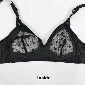 Vintage 50s Bullet Bra Black Sheer Bust Circle Stitched Nylon Lingerie ...