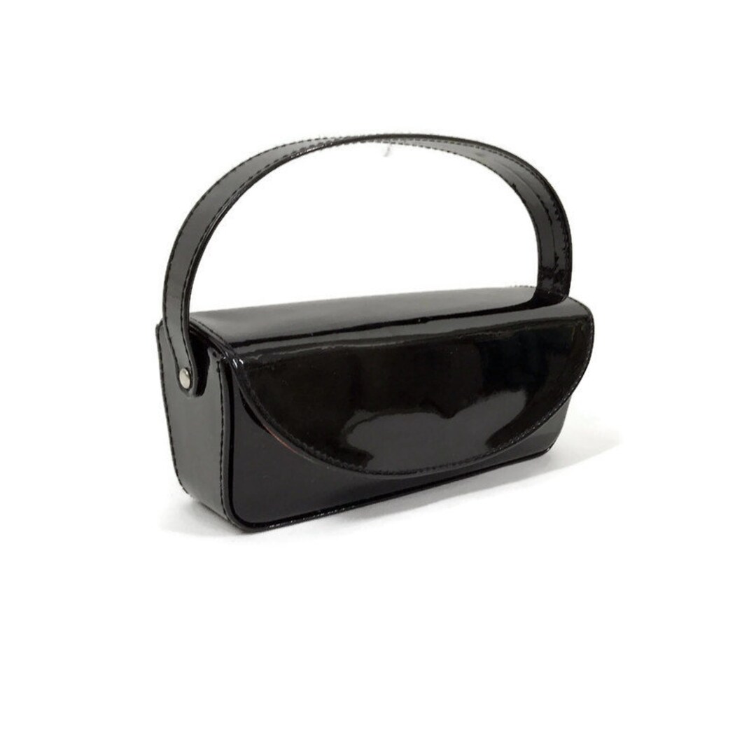 Vintage 90s Purse Mini Black Patent Handbag Mirror Evening - Etsy