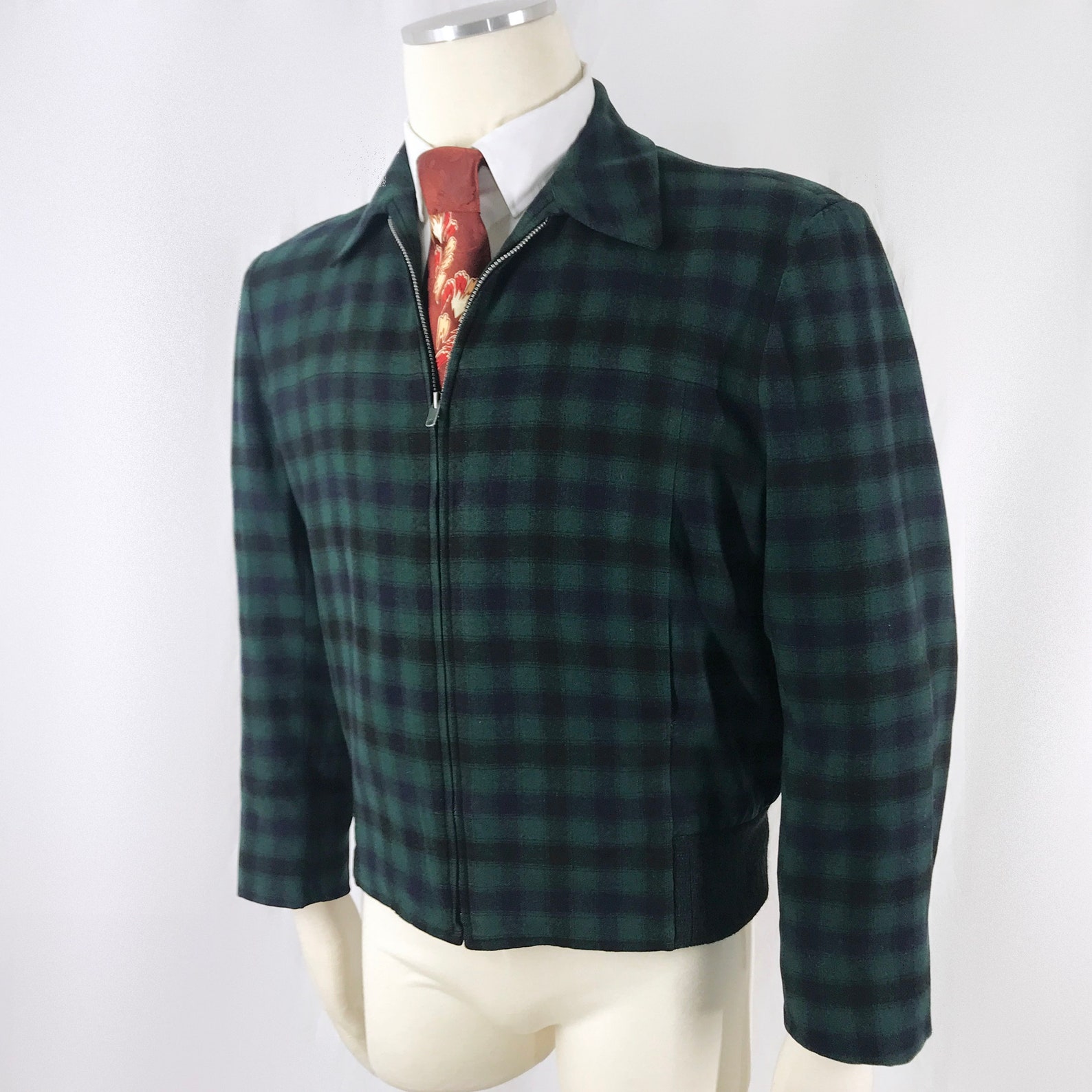 Vintage 50s Jacket Men's Pendleton Plaid Wool Bomber Coat Rockabilly ...