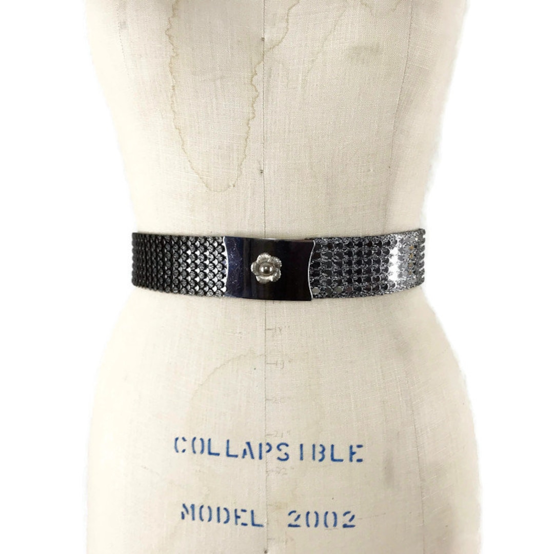 Vintage 70s Belt Silver Metal Disco Fish Scale Wide Elastic Cinch Belt ...