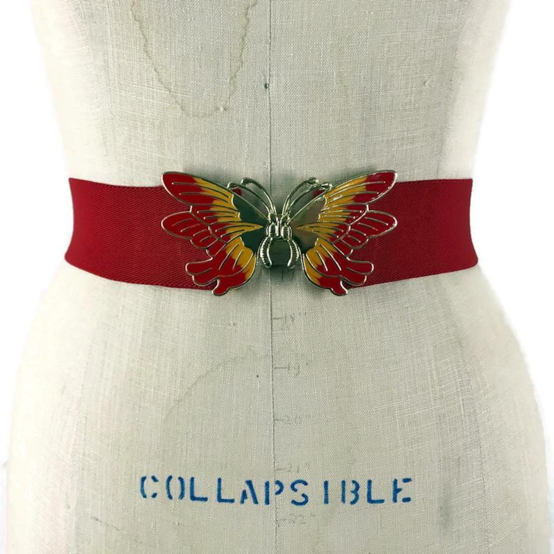 Vintage Butterfly Belt Red Stretch Elastic Cinch Belt Gold Tone - Etsy