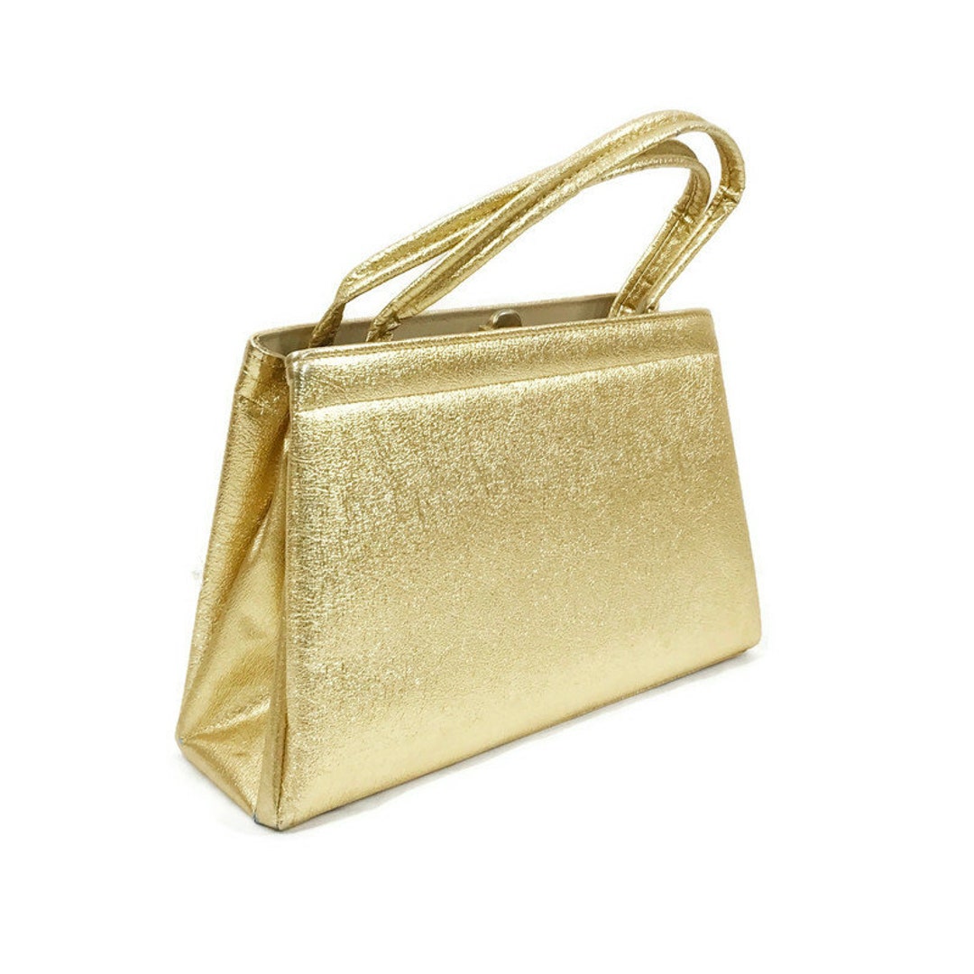 Vintage 50s Purse Gold Metallic Vinyl Handbag Large Bag Vegas - Etsy