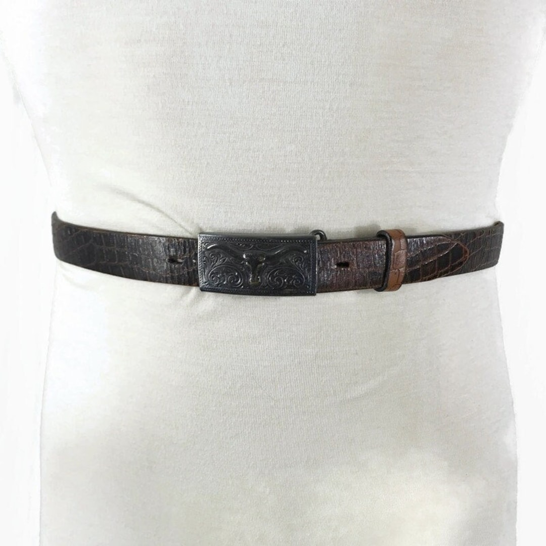 Vintage Belt Steer Head Hickok Master Plate Buckle and Brown Textured ...