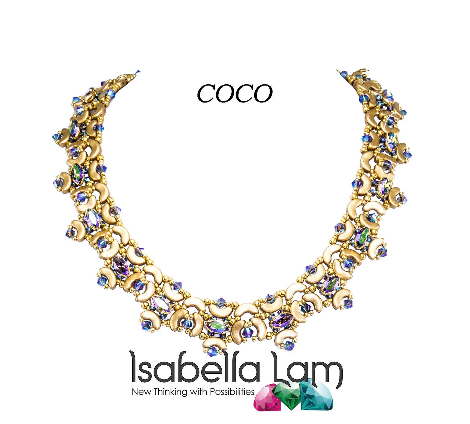 COCO Arcos and Swarovski Set in Navette Beadwork Necklace Pdf Tutorial Instructions for Personal ...