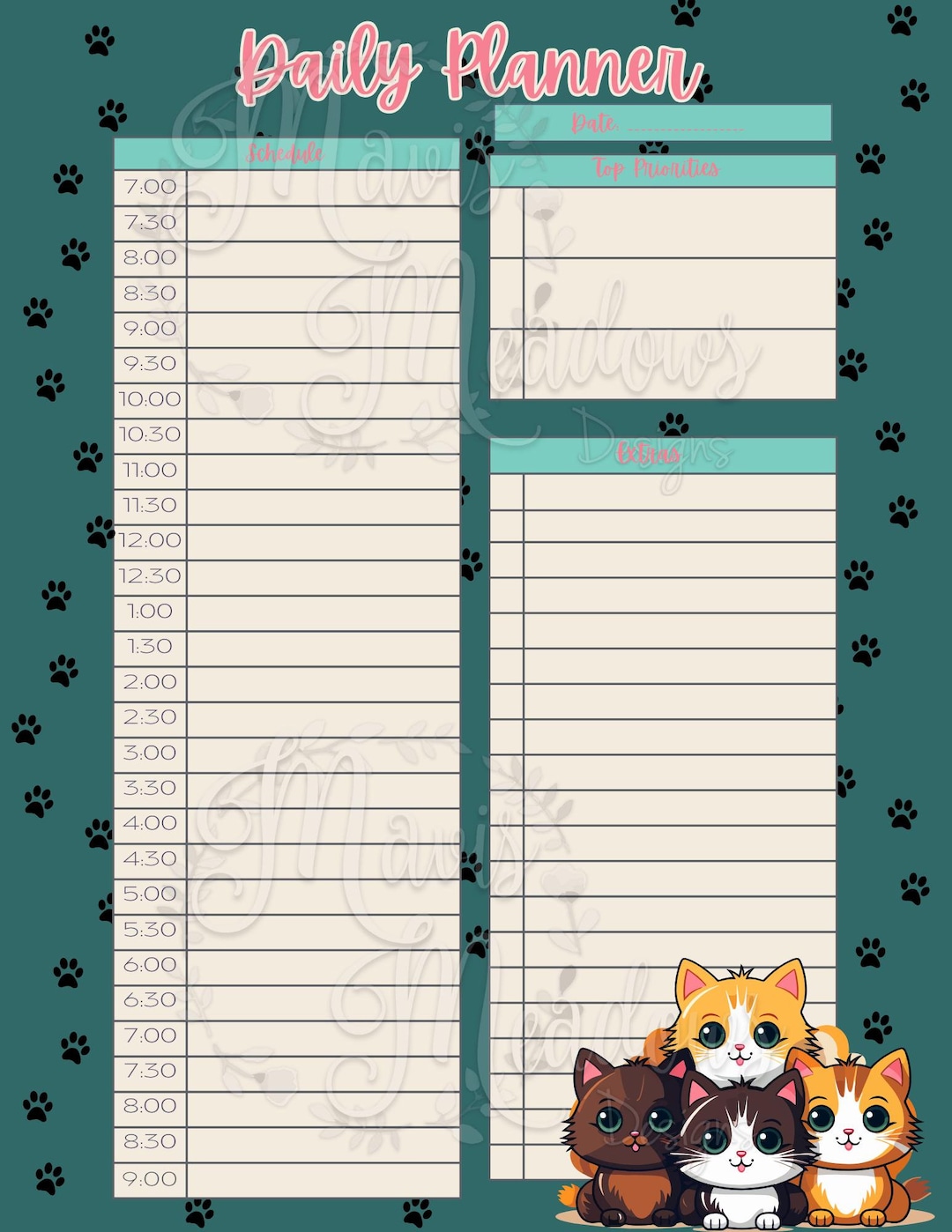 Cute Cats Daily Planner - Etsy