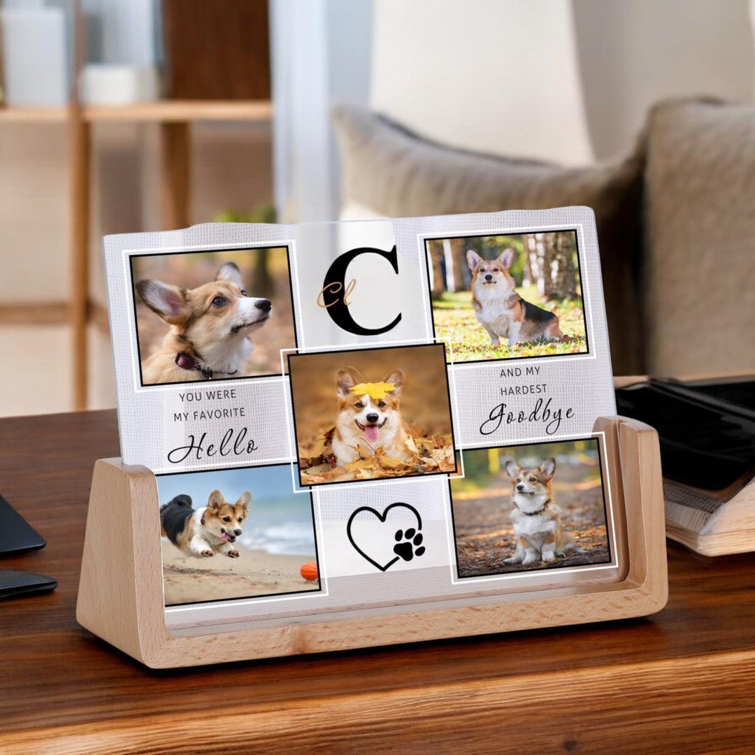 Custom Dog Photo Frame With Wood Base Personalized Display for 1-5 ...