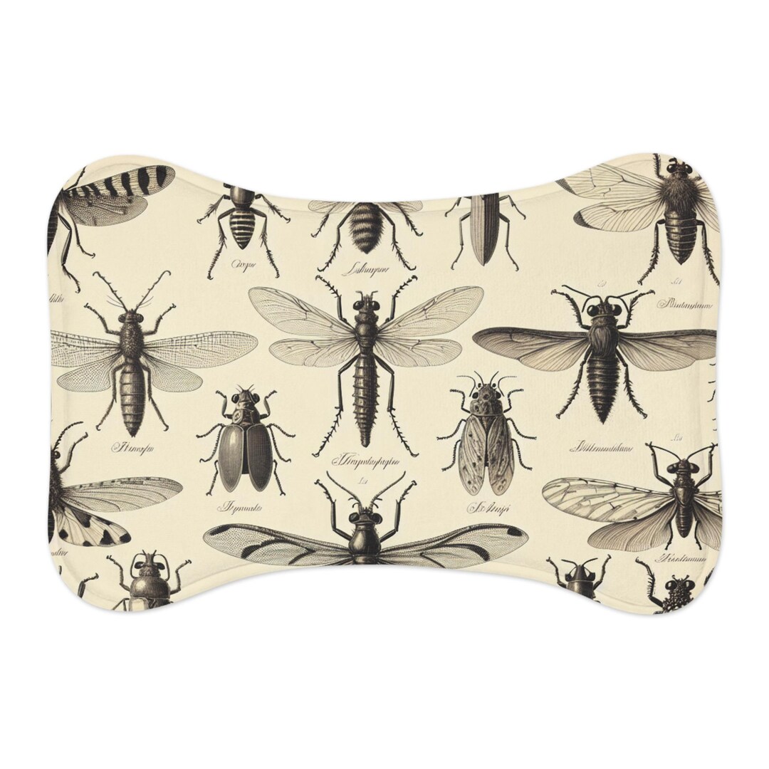 Victorian Insects Drawings Pet Feeding Mats, Cream Background ...