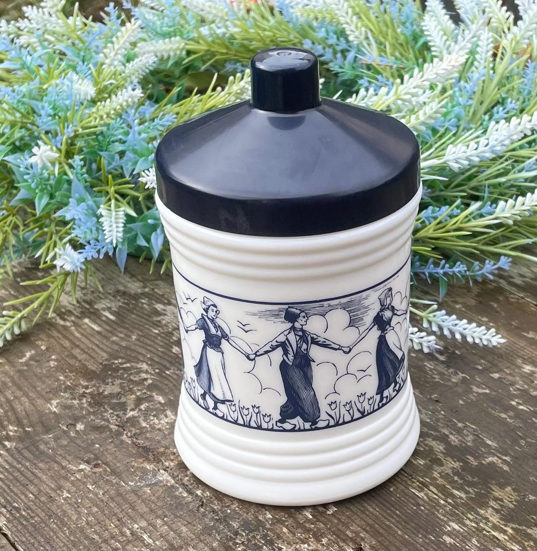 Vintage 1970s Dutch Milk Glass Kitchen Storage Jar – Blue Tulip Folk ...