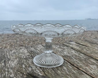 Vintage Glass Pedestal Cake Stand Pattern Glass Cake Display Stand ...