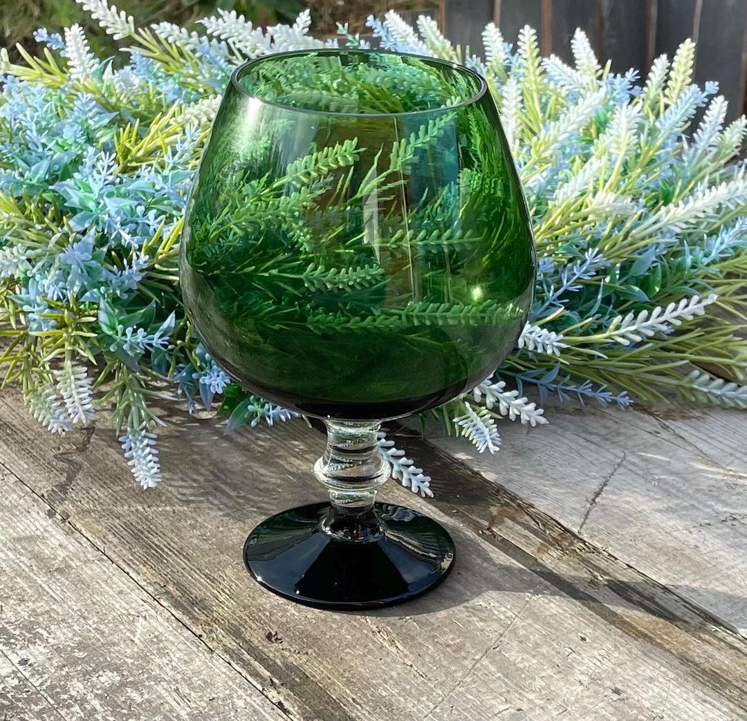 Vintage Green Brandy Glass | Balloon Snifter for Home Bar or Retro ...