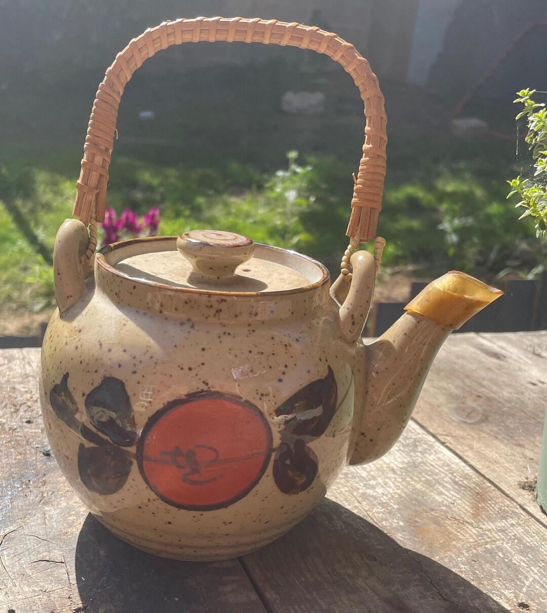 1970s Retro Teapot With Bamboo Handle | Brown Speckled Ceramic Pot ...
