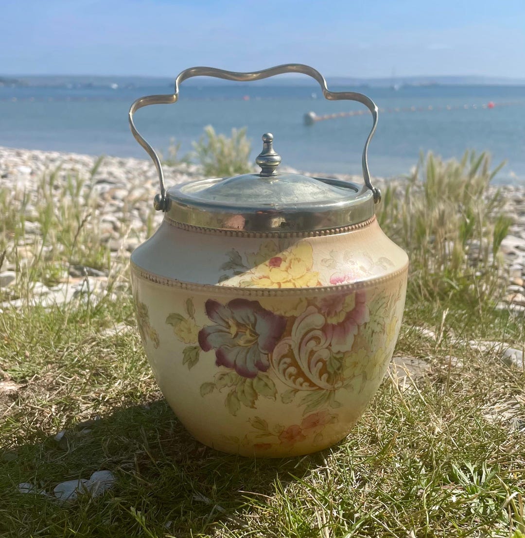 Antique Crown Devon Blush Ware Biscuit Barrel – Art Nouveau Floral ...