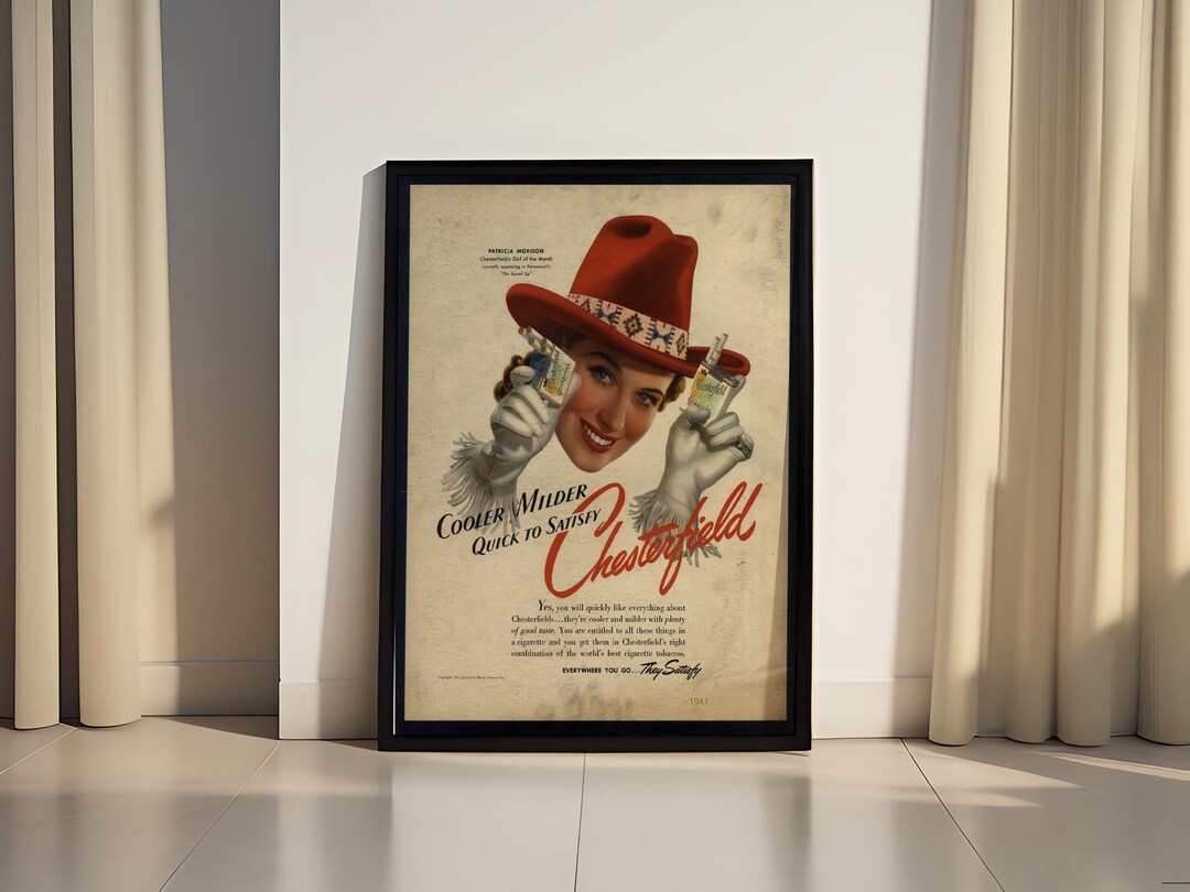 Vintage Cigarette Western Poster Print, Retro Chesterfield Print ...