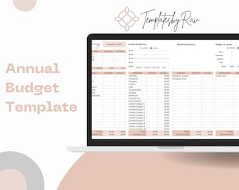 Rose Pink Annual Budget Excel Spreadsheet Google Sheet Digital File - Etsy
