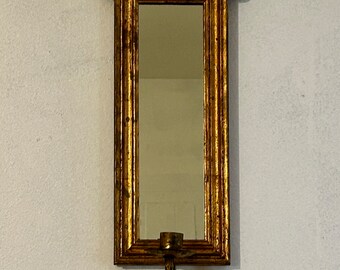 Vintage Mirrored Wall Sconce, Candle Wall Sconce, Wood and Mirror Wall ...