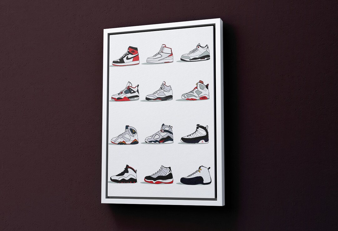 Michael Jordan Shoe Collection Retro Canvas, Vintage Sneaker Poster ...