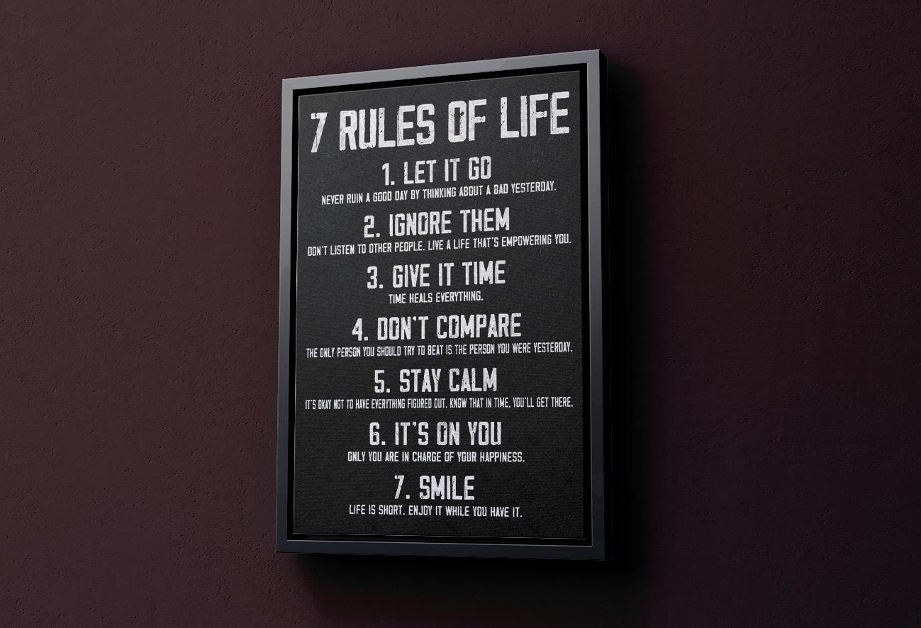 7 Rules of Life Poster Print, Motivational Canvas Wall Decor, 7 Rules ...