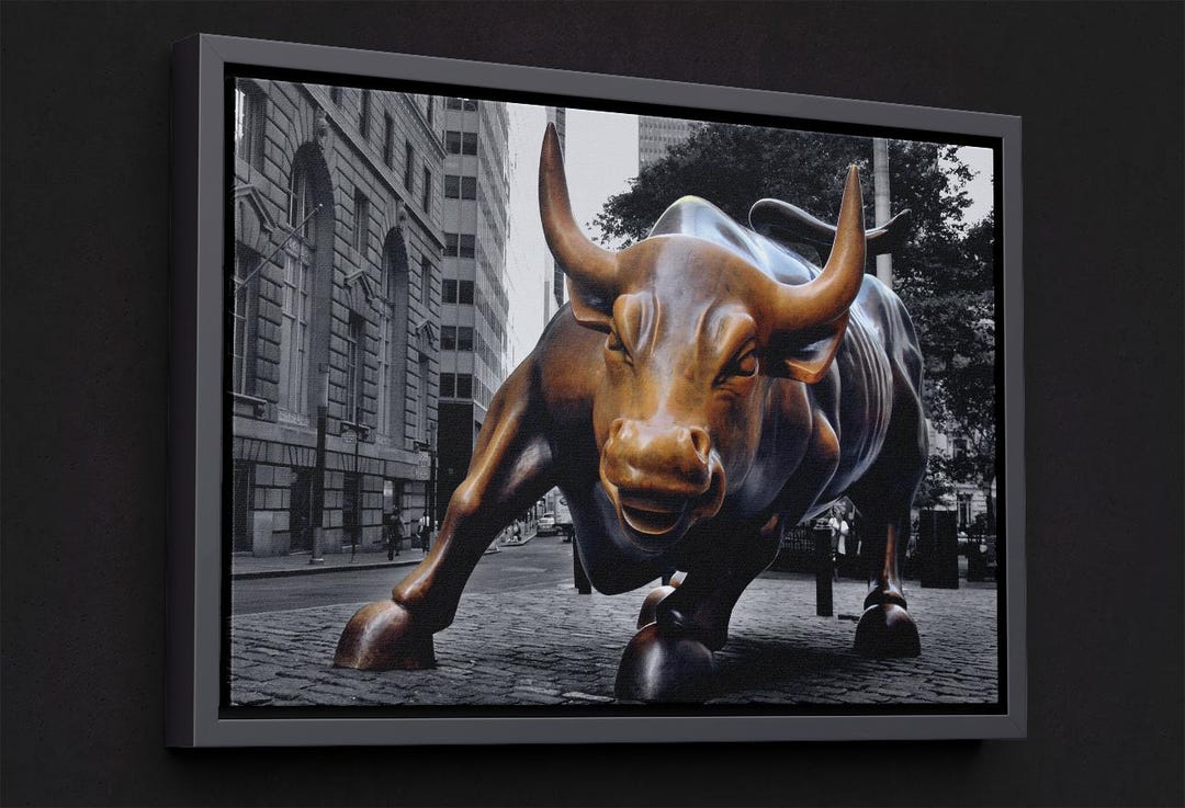 Bull Canvas, Charging Bull Statue, Wall Street Art, Bull Wall Art, Bull ...