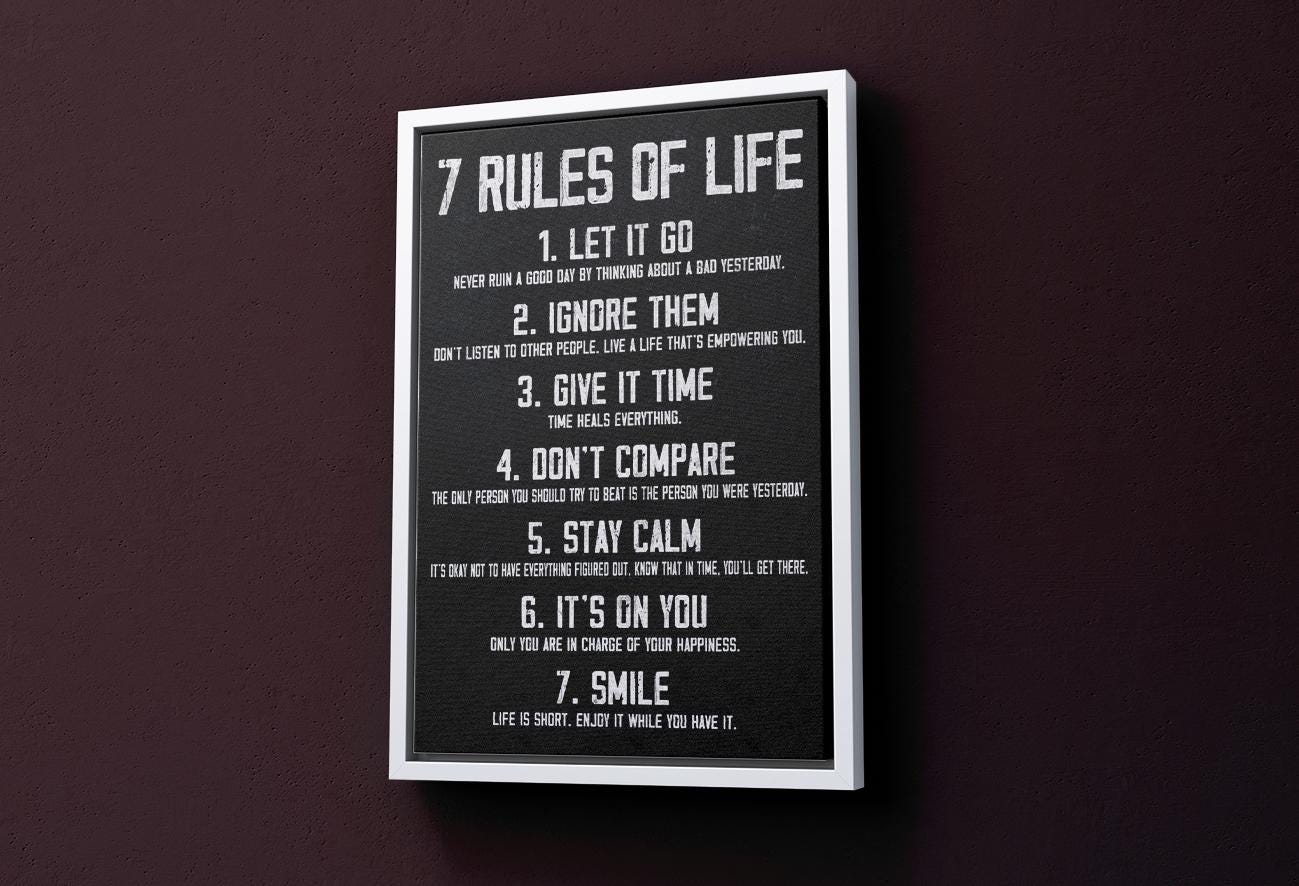 7 Rules of Life Poster Print, Motivational Canvas Wall Decor, 7 Rules ...