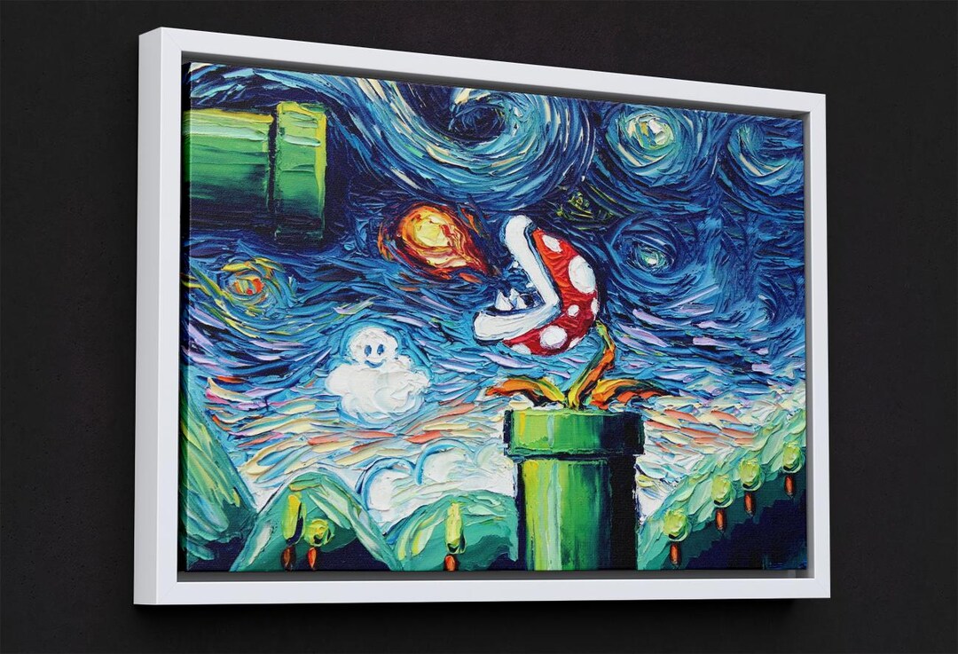 Mario Bros Starry Night, Mario World Gogh Poster, Van Gogh Artwork ...