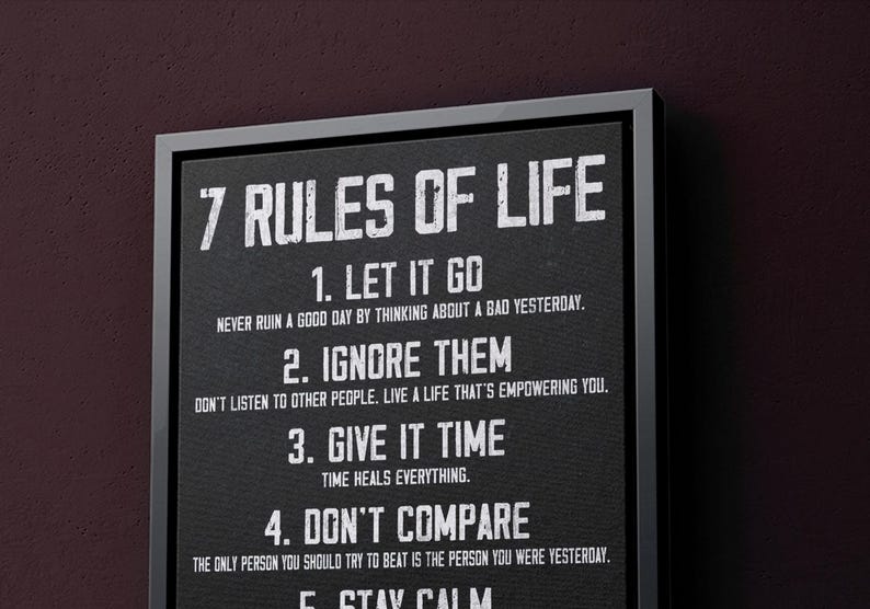 7 Rules of Life Poster Print, Motivational Canvas Wall Decor, 7 Rules ...