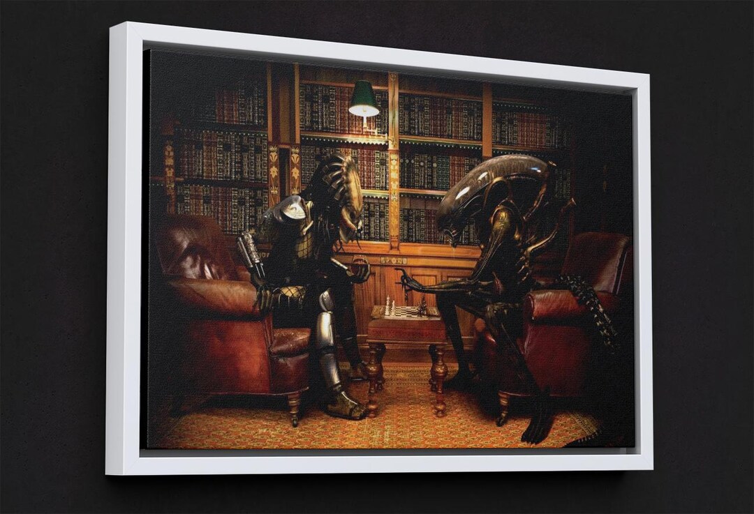 Alien Vs. Predator Playing Chess Canvas Wall Decor, Alien Poster ...