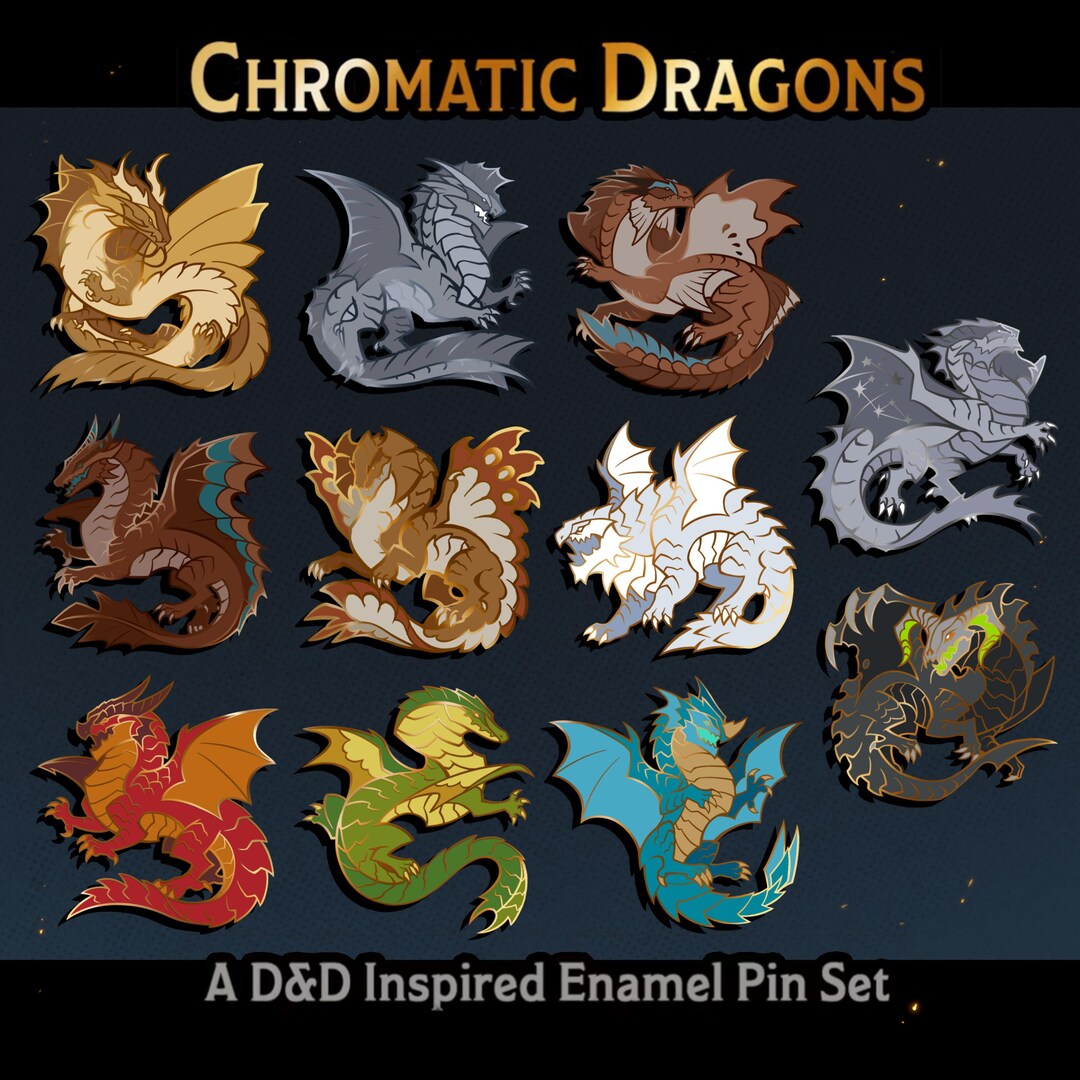 Dungeons and Dragons Enamel Pins - Chromatic & Metallic Dragons - Etsy
