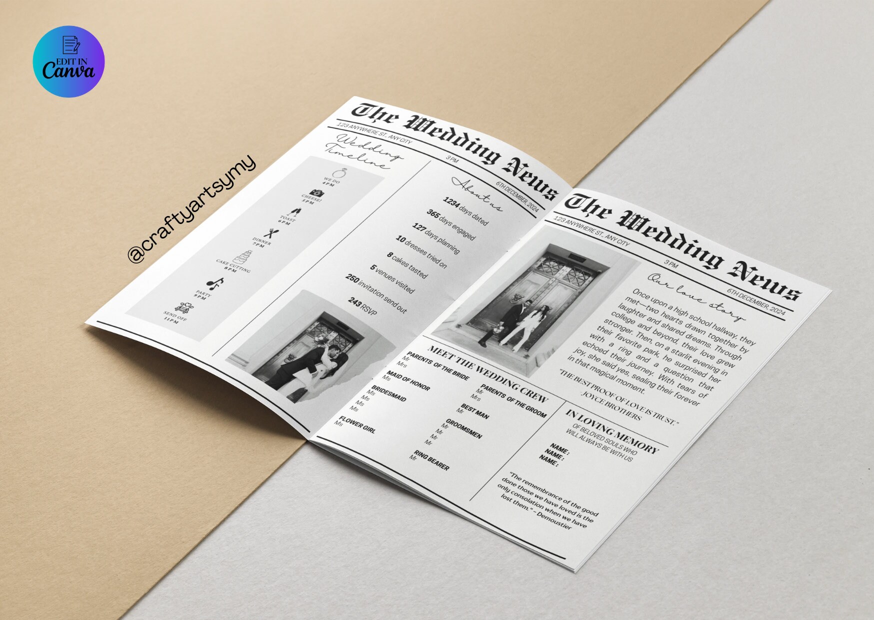 Newspaper Wedding Invitation Template: Editable Printable Infographic ...