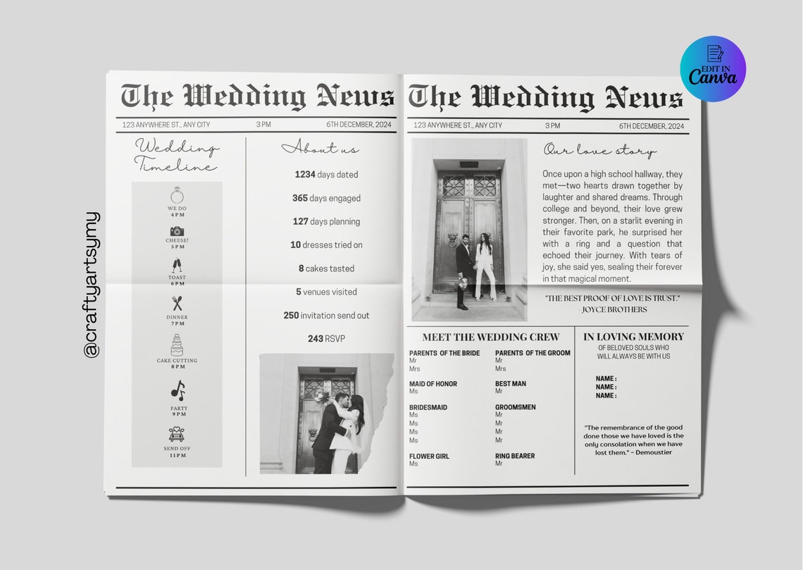 Newspaper Wedding Invitation Template: Editable Printable Infographic ...