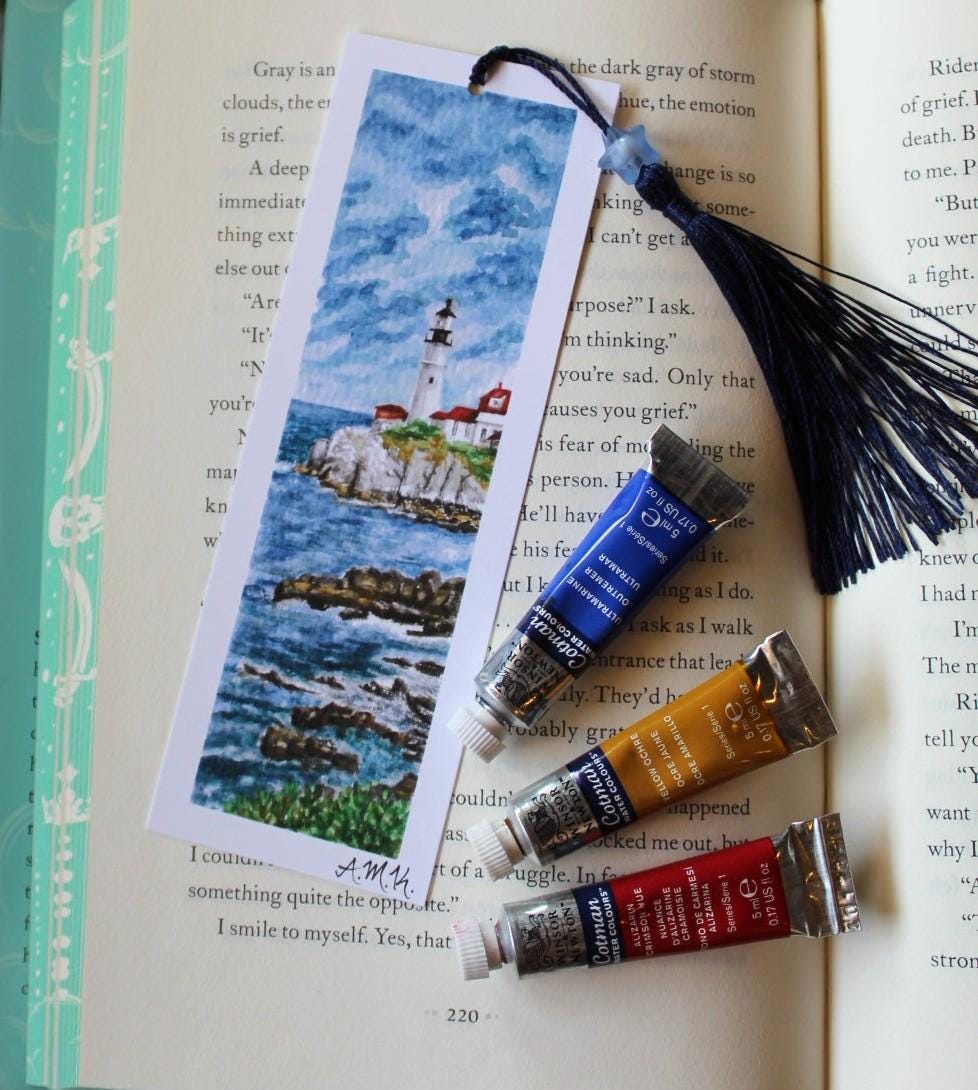 Lighthouse Painted Bookmark - Etsy