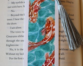 Watercolor Print Bookmark of a Koi Fish, Faux Suede Leather Cord ...