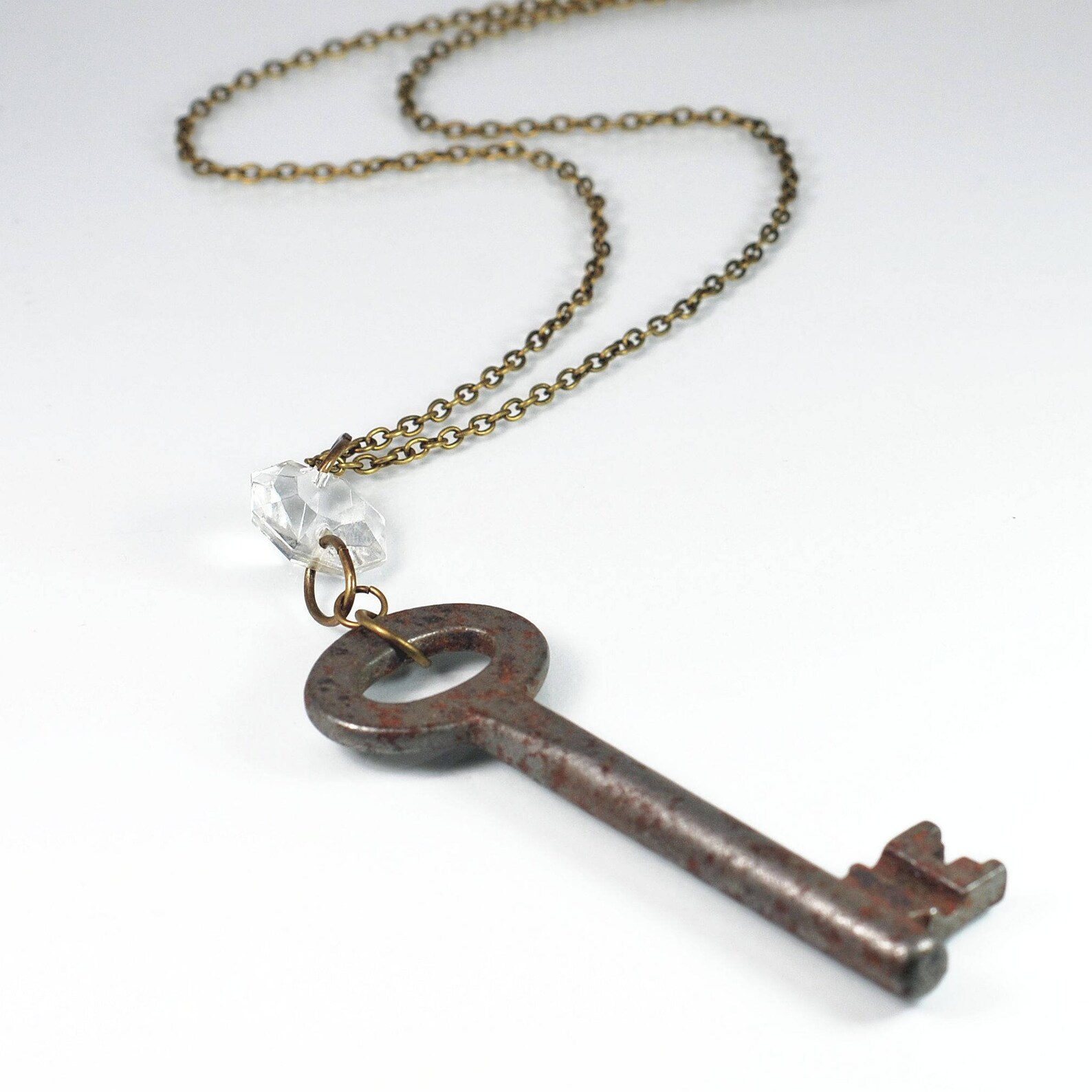 Skeleton Key Necklace Chandelier Crystal & Rusty Silver Key - Etsy