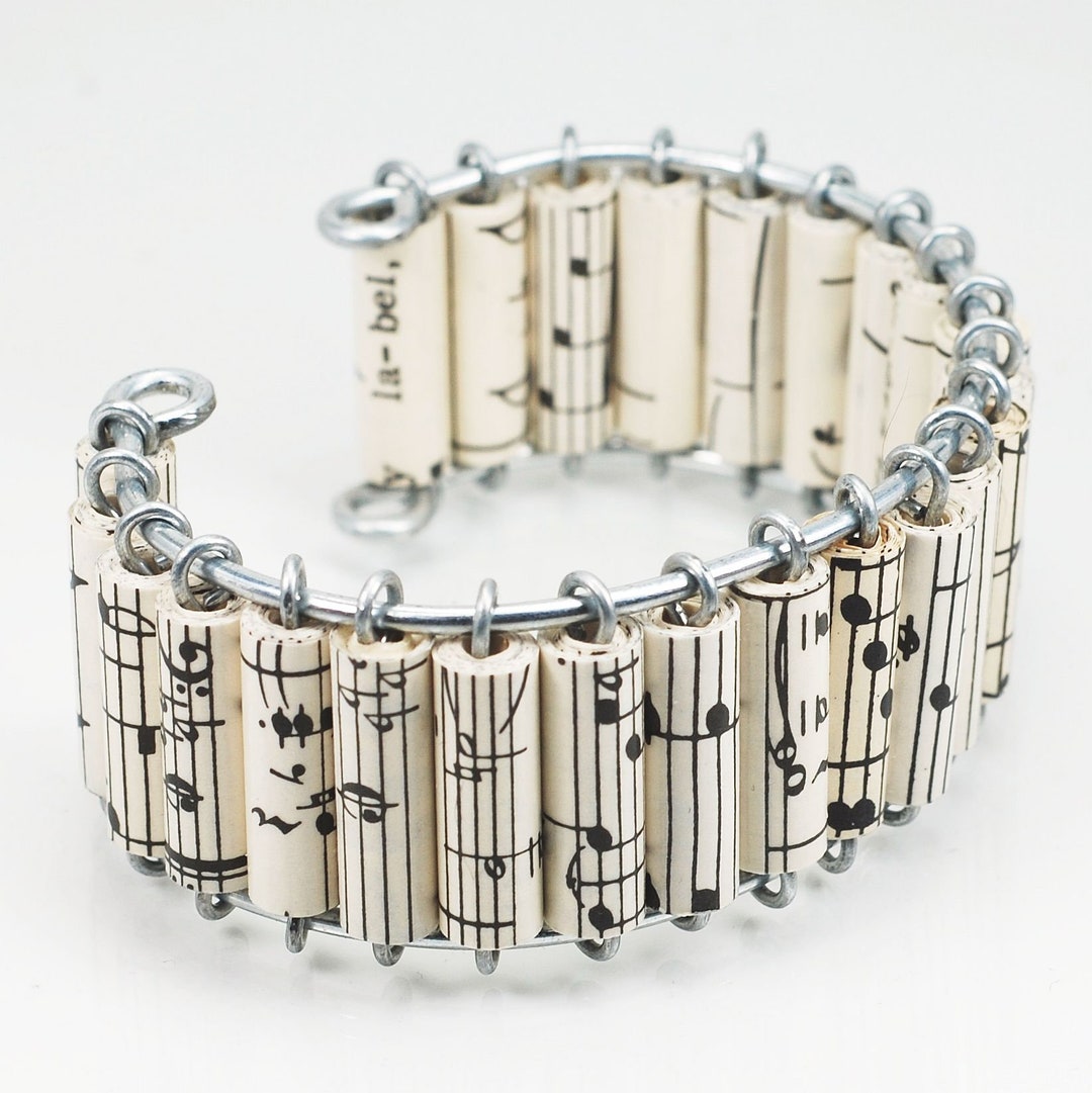 Sheet Music Bracelet Paper Bead Jewelry, Music Chunky Cuff Bracelet ...