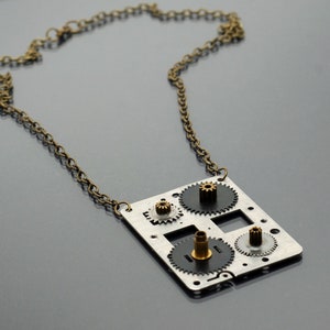 Industrial Steampunk Necklace- Upcycled Brass & Silver Clock Gear ...